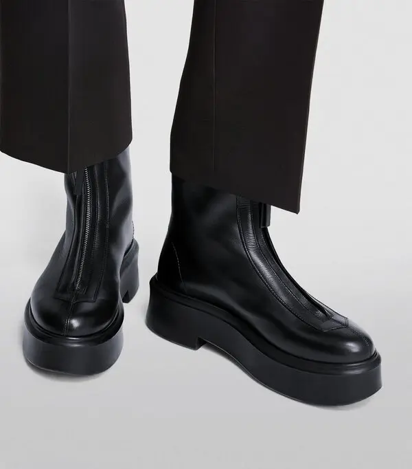 THE ROW Zipped Leather Ankle Boots - Black