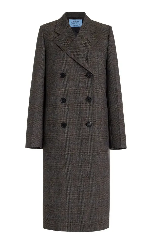 Prada Wool Mouliné Double-breasted Checked Coat