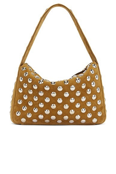 Khaite Elena Suede Studded Shoulder Bag - Mud & Silver