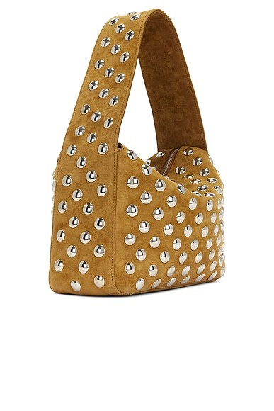 Khaite Elena Suede Studded Shoulder Bag - Mud & Silver