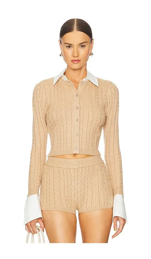 SEROYA Eloise Cable Knit Cardigan - Tan
