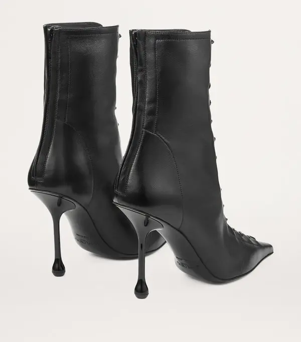JIMMY CHOO Scarlett 95 Lace Up Leather Pointed Toe Stiletto Heel Ankle Boots