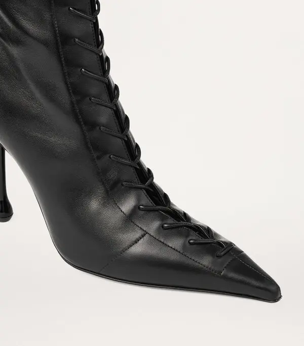 JIMMY CHOO Scarlett 95 Lace Up Leather Pointed Toe Stiletto Heel Ankle Boots