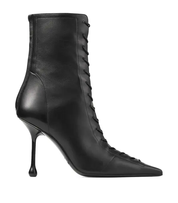 JIMMY CHOO Scarlett 95 Lace Up Leather Boots - Black