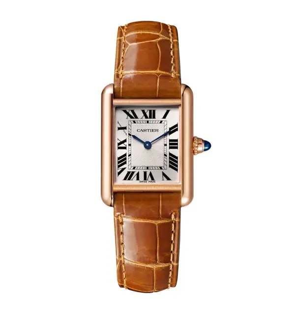 Cartier Tank Louis Watch In Pink Gold With Alligator Strap - Grey