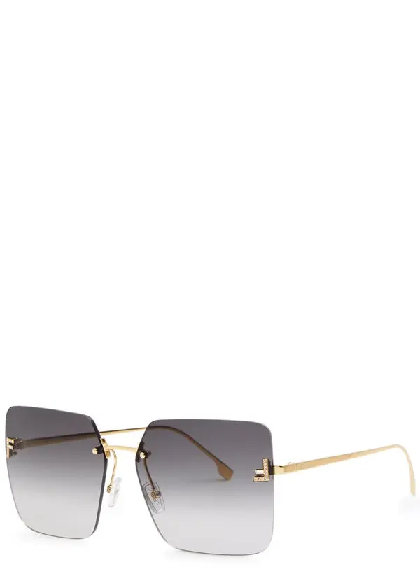 Fendi Rimless Square Frame Sunglasses With Crystal Embellishments - Gold