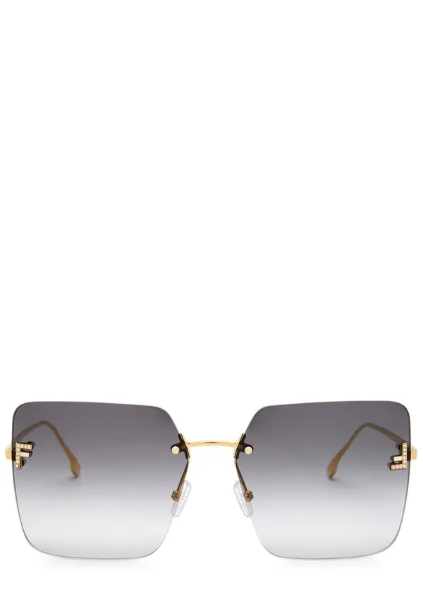 Fendi Rimless Square Frame Sunglasses With Crystal Embellishments