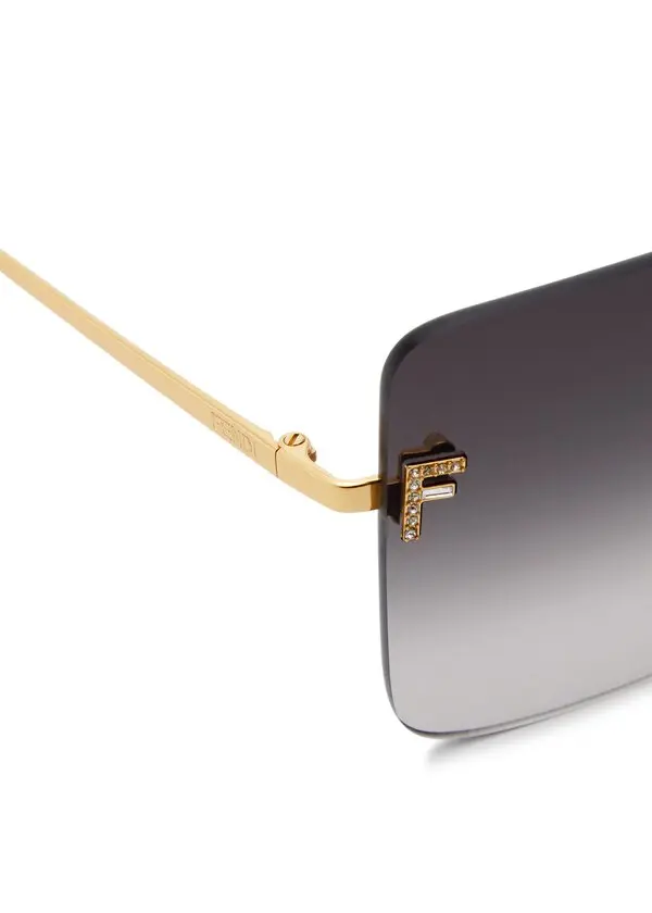 Fendi Rimless Square Frame Sunglasses With Crystal Embellishments