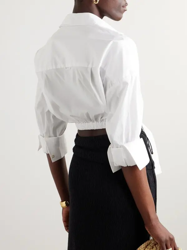 Staud Lisa Knotted Cotton Poplin Shirt - White