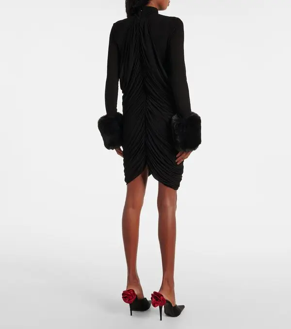 Magda Butrym Ruched Faux Shearling Trimmed Mini Dress