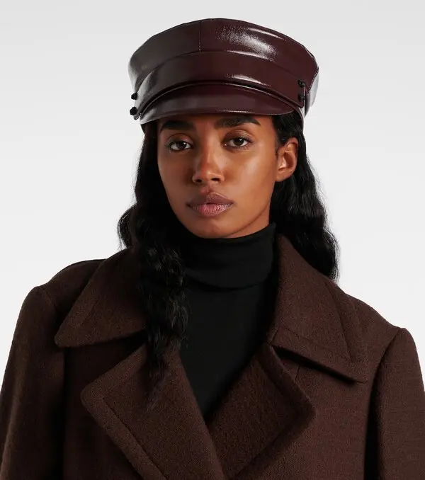 Ruslan Baginskiy Faux Leather Newsboy Cap - Brown