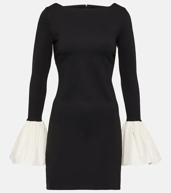 Staud Hawthorne Mini Dress With Taffeta Sleeves - Black