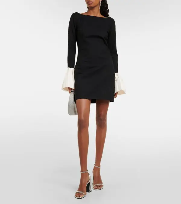 Staud Hawthorne Mini Dress With Taffeta Sleeves - Black