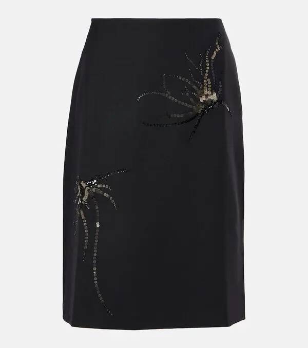 JACQUES WEI Sequined Wool Pencil Skirt - Black