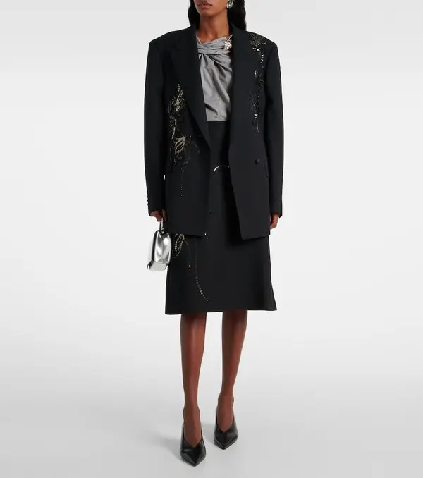JACQUES WEI Sequined Wool Pencil Skirt