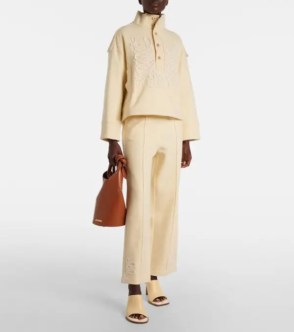 XU ZHI Embroidered Wool And Cotton-blend Sweatpants