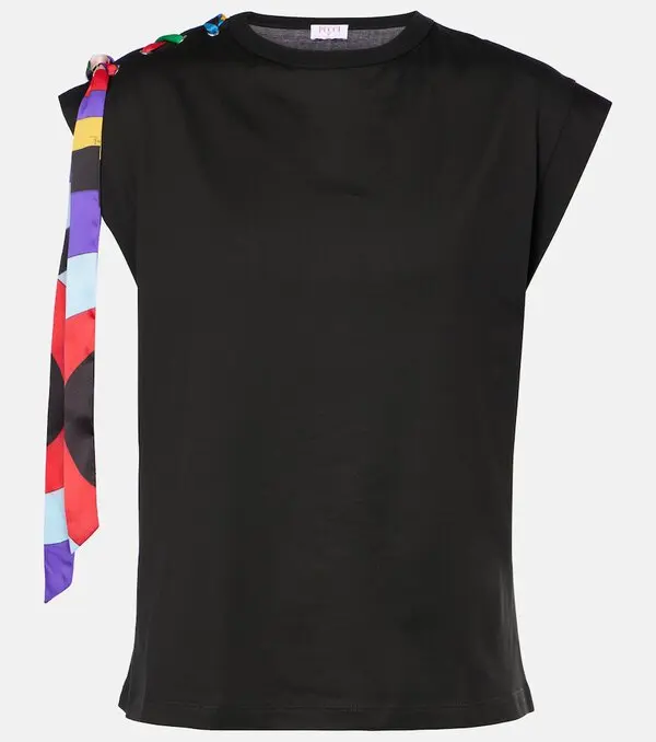 Emilio Pucci Iride" Cotton Jersey T-shirt With Tie Detail - Black