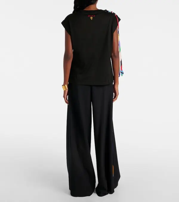 Emilio Pucci Iride" Cotton Jersey T-shirt With Tie Detail - Black