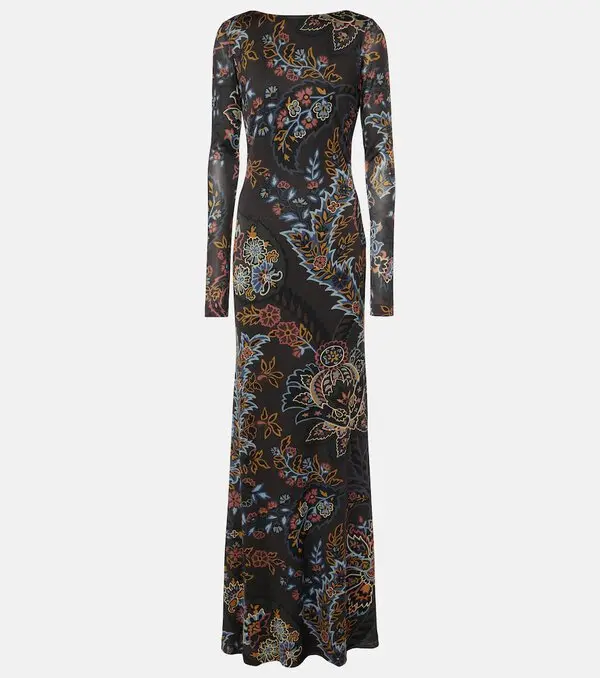 Etro Maxi Dress With Floral Print - Black
