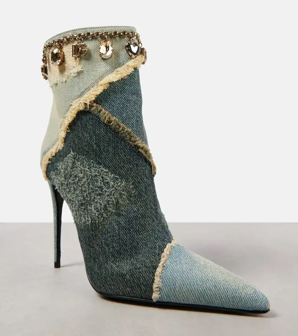 Dolce & Gabbana Embellished Denim Ankle Boots