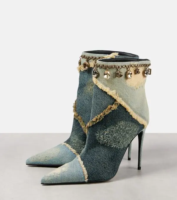 Dolce & Gabbana Embellished Denim Ankle Boots