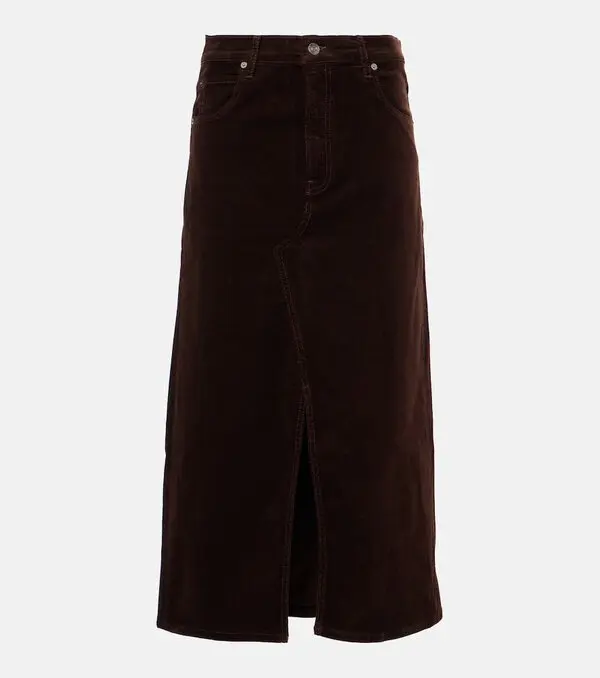 FRAME Corduroy Midi Skirt In Espresso