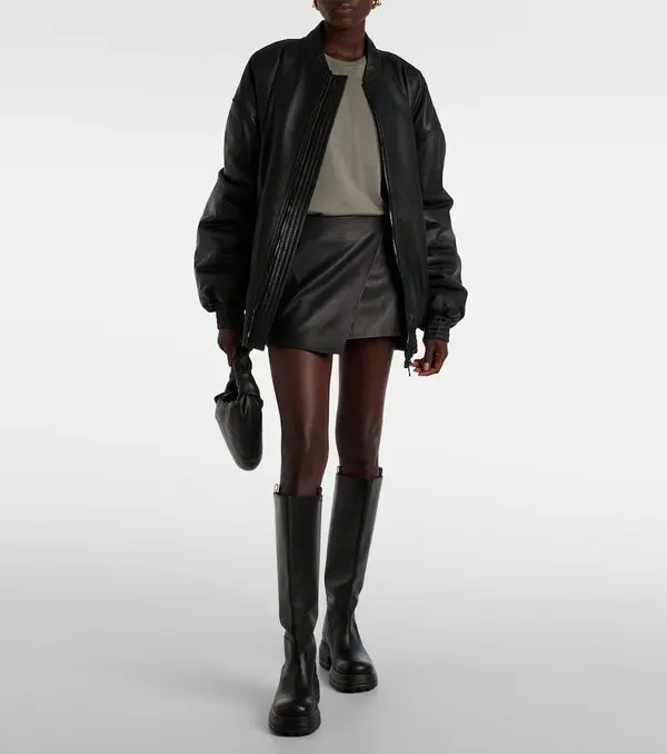 THE FRANKIE SHOP Cleo Leather Wrap Skirt - Black