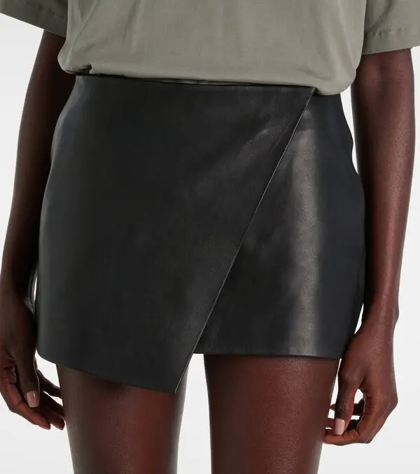 THE FRANKIE SHOP Cleo Leather Wrap Skirt - Black