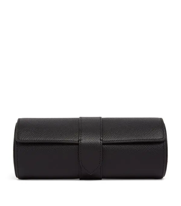 Smythson Panama Leather Watch Roll - Black