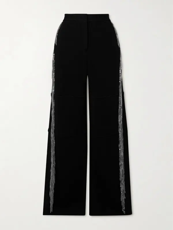 JIL SANDER Embellished Fringed Woven Wide-leg Pants