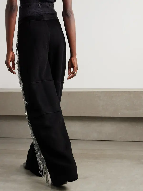 JIL SANDER Embellished Fringed Woven Wide-leg Pants