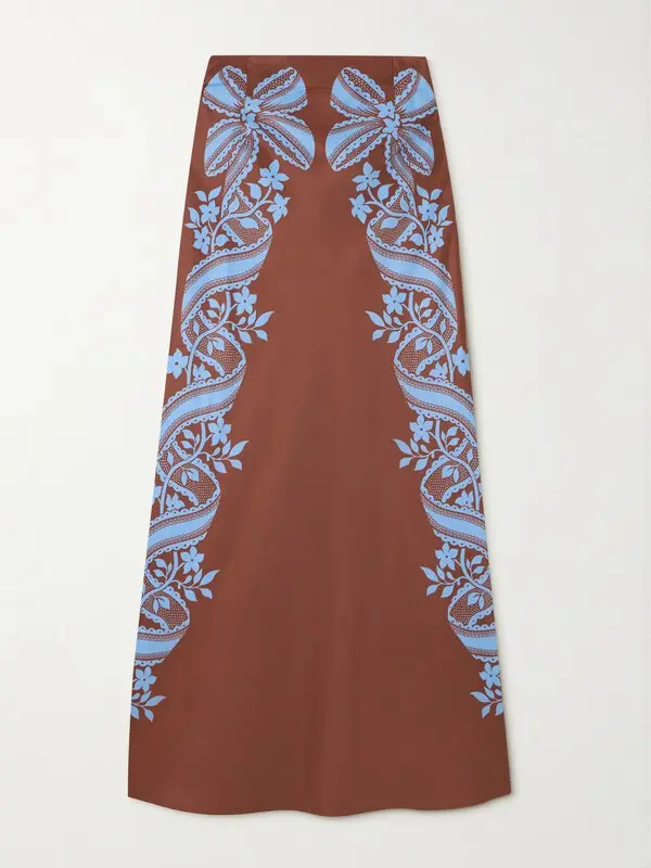 La DoubleJ Sleek Printed Satin Maxi Skirt