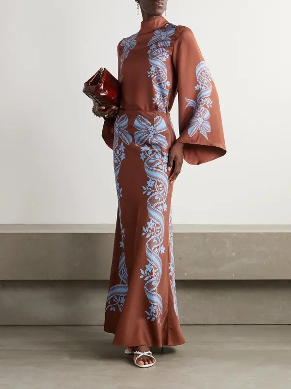 La DoubleJ Sleek Printed Satin Maxi Skirt