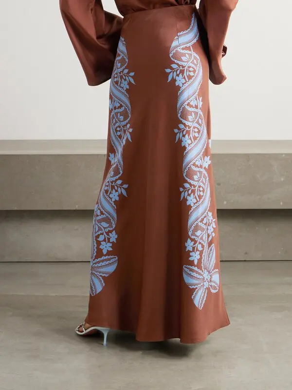 La DoubleJ Sleek Printed Satin Maxi Skirt