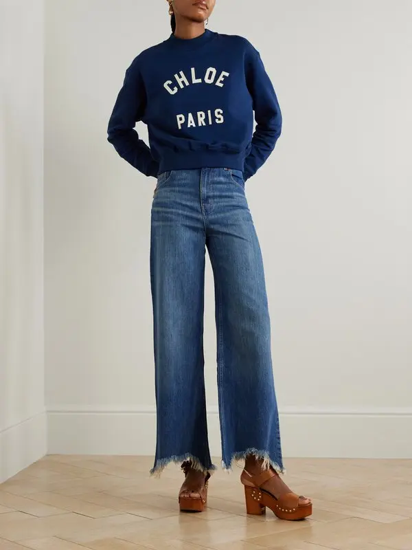 Chloé Cropped Distressed Wide-leg Jeans