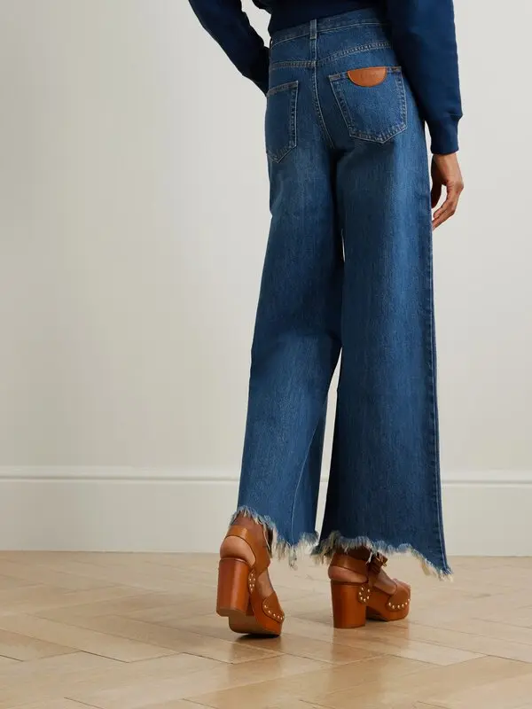Chloé Cropped Distressed Wide-leg Jeans