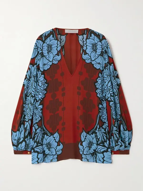 Borgo De Nor Stellan Floral-print Crepe De Chine Blouse