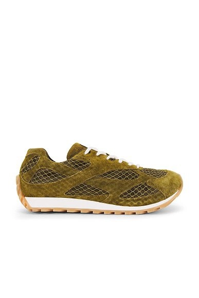 Bottega Veneta Orbit Suede And Mesh Sneakers - Olive Oil