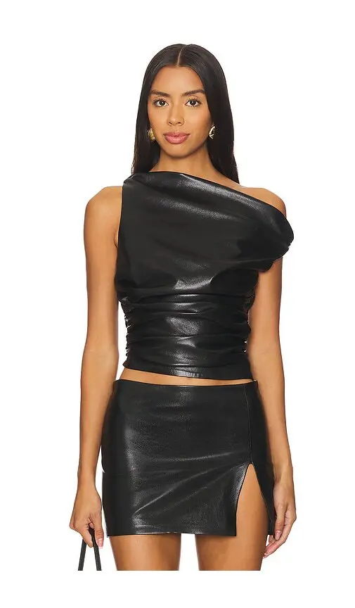 LOVERS AND FRIENDS Noa Faux Leather Top - Black