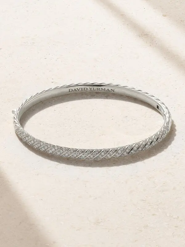 David Yurman Sculpted Cable 18-karat White Diamond Bangle - Gold