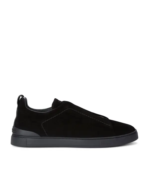 Zegna Suede Triple Stitch Sneakers - Black