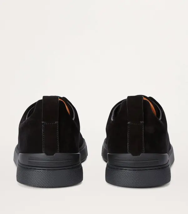 Zegna Suede Triple Stitch Sneakers - Black