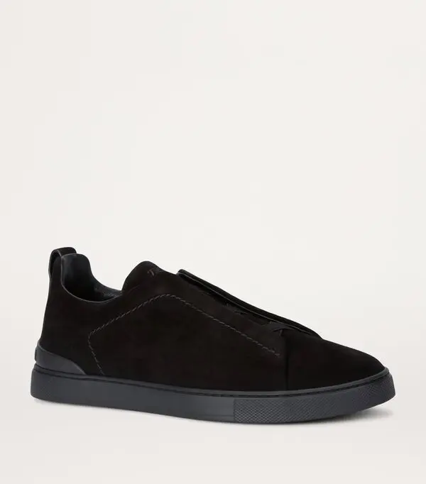 Zegna Suede Triple Stitch Sneakers - Black
