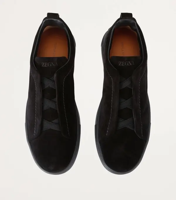 Zegna Suede Triple Stitch Sneakers - Black
