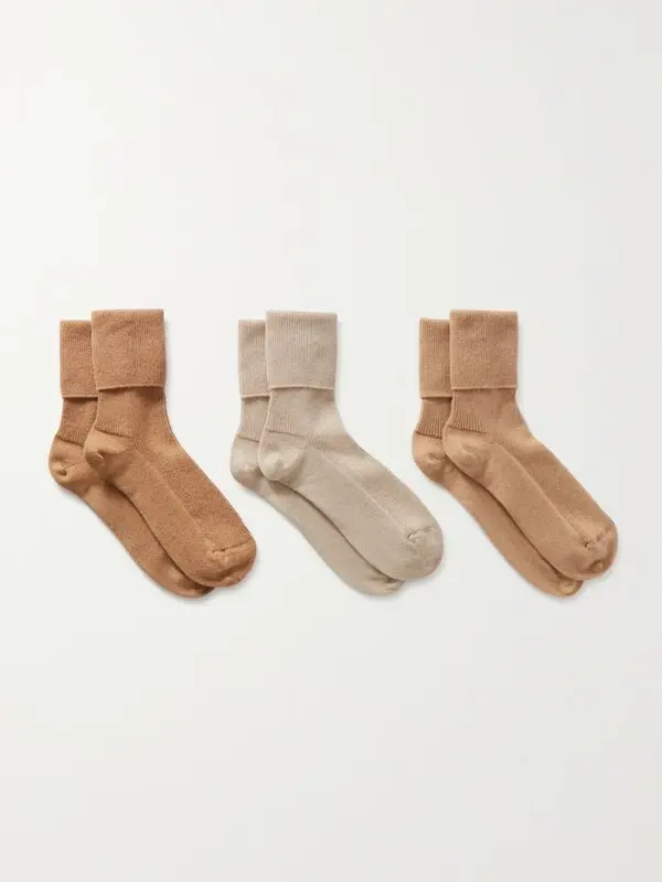 Johnstons Of Elgin Set Of Three Ribbed Cashmere-blend Socks - Neutrals