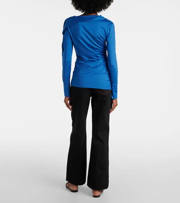 Victoria Beckham Ruched Asymmetrical Jersey Top In Ocean