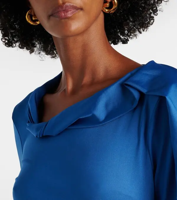 Victoria Beckham Ruched Asymmetrical Jersey Top In Ocean