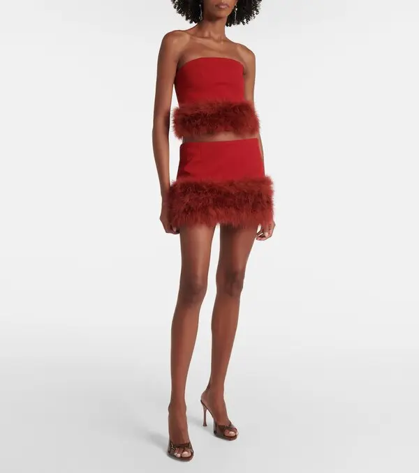 Blumarine Feather-trimmed Crepe Crop Top
