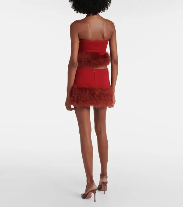 Blumarine Feather-trimmed Crepe Crop Top