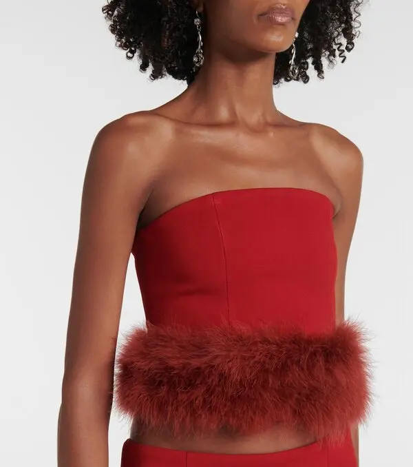 Blumarine Feather-trimmed Crepe Crop Top